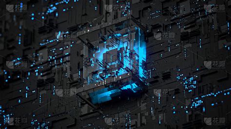 蓝色未来cpu板3d渲染插图
