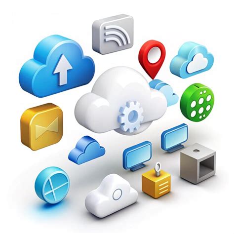 3d set of cloud computing icons download upload synchronization safety