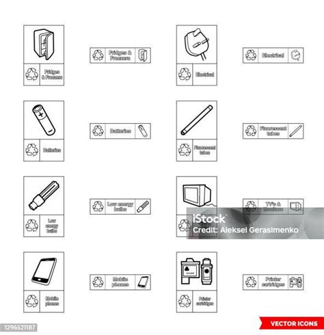Ensemble Dicônes De Signes De Recyclage Électrique Des Types De Contour Symboles Isolés De Signe