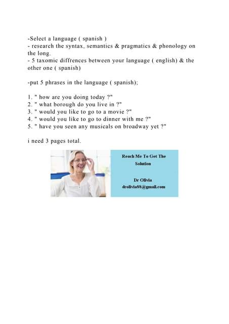 Select A Language Spanish Research The Syntax Semantics And Pdocx