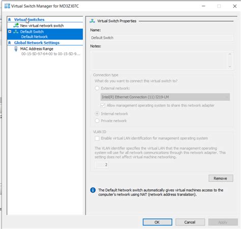 By Connecting To Hyper V Default Switch The Vm Cant Ping Its Ip