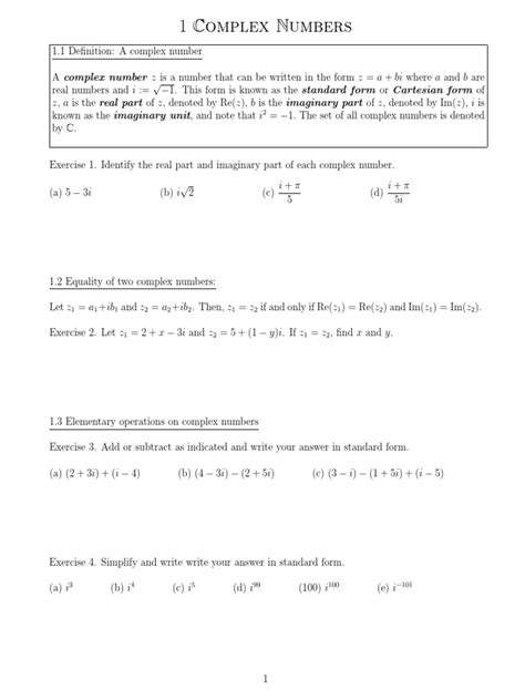 1 Complex Numbers Pdf Complex Number Trigonometric Functions