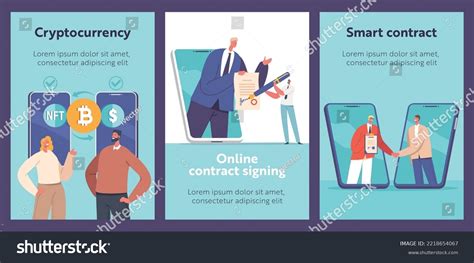 Smart Contract Execution Cartoon Banners Blockchain Stock Vector Royalty Free 2218654067