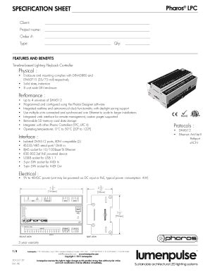 Fillable Online Pharos LPC SPECIFICATION SHEET Client Project Name Order Type Qty