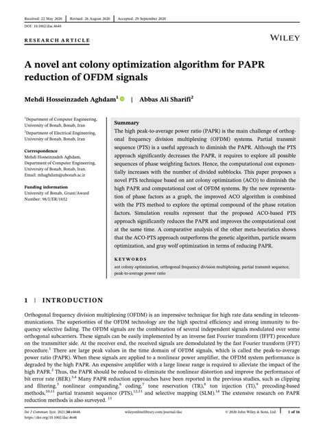 A Novel Ant Colony Optimization Algorithm For Papr Reduction Of Ofdm Signals Request Pdf