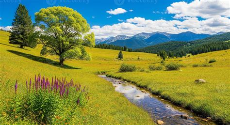 Nature Background Nature Wallpaper Lush Green Meadow With A Winding