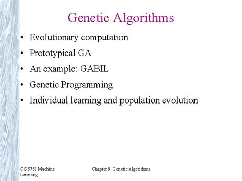 Genetic Algorithms Evolutionary Computation Prototypical Ga An Example