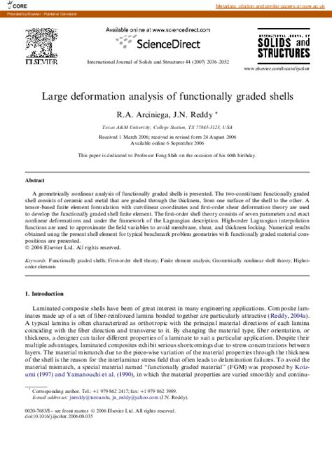Pdf Large Deformation Analysis Of Functionally Graded Shells