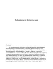 Reflection And Refraction Lab Reflection And Refraction Lab Abstract In This Experiment The