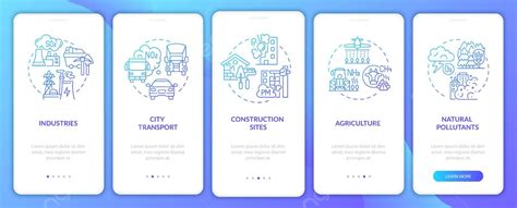 Mobile App Screen For Onboarding On Outdoor Air Pollution With Conceptual Visuals Vector