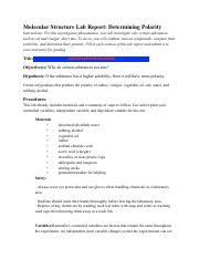 Molecular Structure Lab Report Pdf Molecular Structure Lab Report Determining Polarity