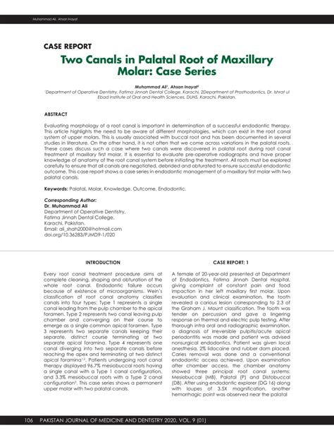 Pdf Two Canals In Palatal Root Of Maxillary Molar Case Series