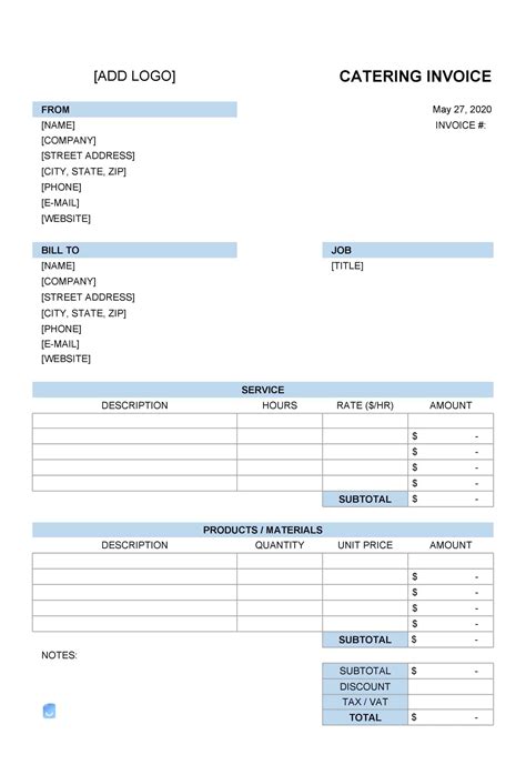 Catering Invoice Template Excel