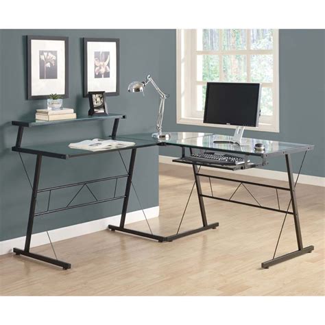 Scranton And Co Glass Top Metal L Shaped Computer Desk In Black Cymax