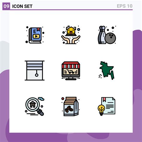 User Interface Pack Of 9 Basic Filledline Flat Colors Of Monitor Rollers Protection Hands