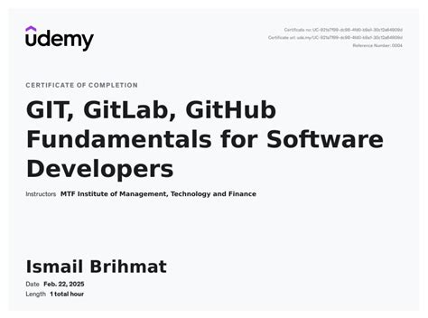 Jai Obtenu La Certification Git Gitlab And Github Fundamentals For Software Developers Sur Udemy