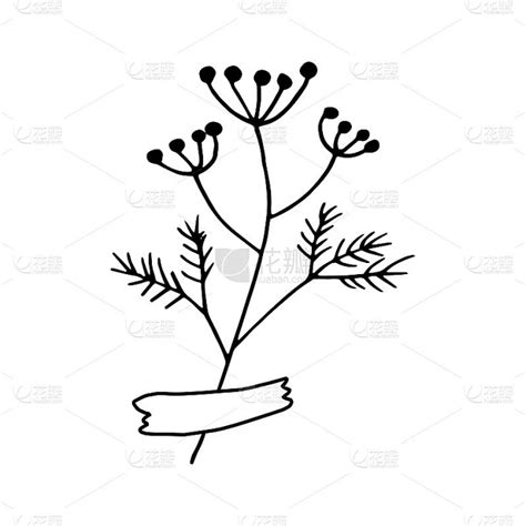 抽象花粘胶带图标。手绘涂鸦。矢量，斯堪的纳维亚，北欧，极简主义，单色。植物、植物标本、剪贴簿。素材 花瓣网