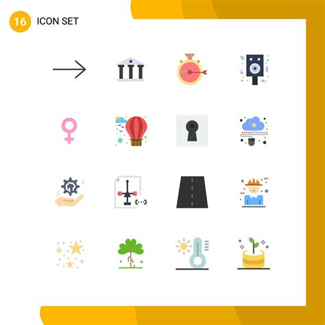 Universal Icon Symbols Group Of 16 Modern Flat Colors Of Air Symbol Release Female Night
