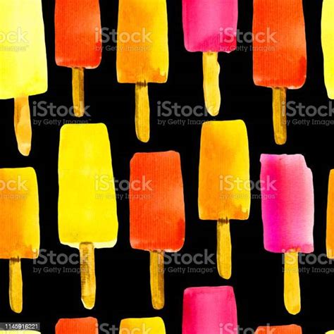 스틱 아이스크림 완벽 한 수채화 패턴입니다 흰색 바탕에 냉동 주스의 화려한 그림입니다 달콤한 아이스 캔디 맛이 가미된 빙과에 대한 스톡 벡터 아트 및 기타 이미지 Istock