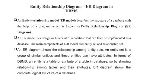 Entity Relationship Diagram Er Diagram In Dbmspptx