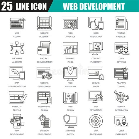 Thin Line Icons Set Of Web Design And Development Web Coding Stock Vector Illustration Of