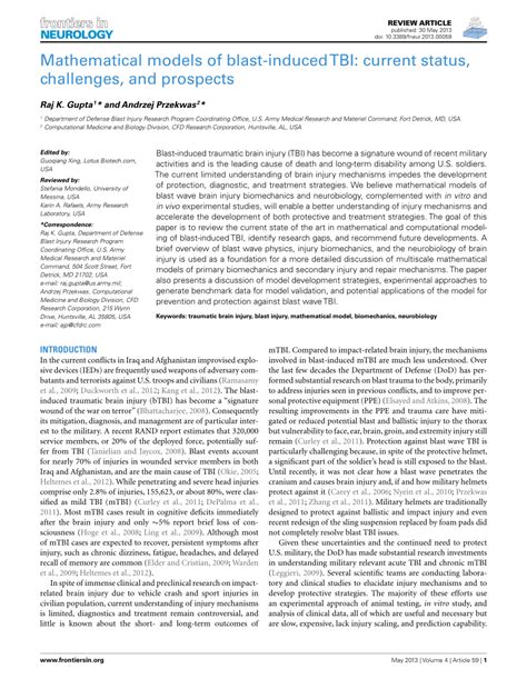 Pdf Mathematical Models Of Blast Induced Tbi Current Status