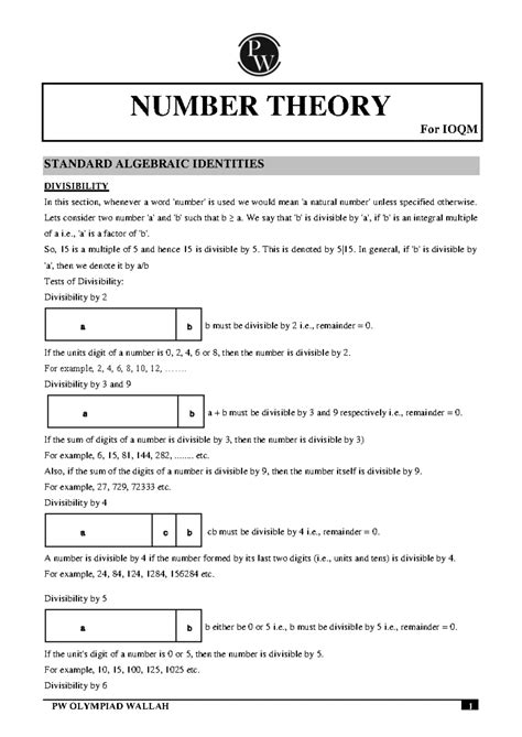 Intro To Number Theory Divisibility Congruences IOQM Studocu