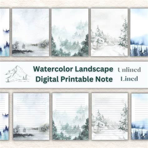 Landscape Printable Note Bundle Printable Stationery Set Digital Note Paper Lined And Unlined