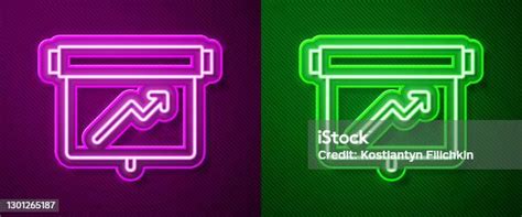 보라색과 녹색 배경에 격리 된 그래프 차트 아이콘빛나는 네온 라인 보드 텍스트 파일 아이콘을 보고합니다 회계 기호 감사 분석 계획 벡터 0명에 대한 스톡 벡터 아트 및 기타