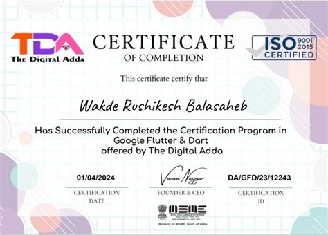 Rushikesh Wakde On Linkedin I Am Very Happy To Have Successfully Completed The Flutter And Dart