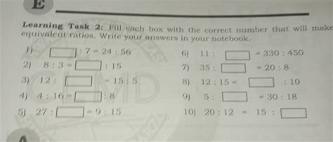 Solved E Learning Task 2 Fill Each Box With The Correct Number That Will Maks Cquivalent
