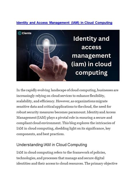 Identity And Access Management IAM In Cloud Computing Presentation Free To Download