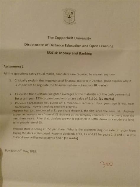 Solved The Copperbelt University Directorate Of Distance