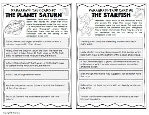 Paragraph Writing Task Cards Sentence Order And Informational Paragraph Activity