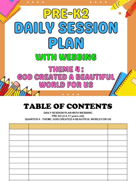 Daily Session Plan With Webbing Pre K2 Quarter 4 Pdf Fruit Tomato