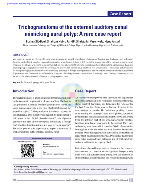 Pdf Trichogranuloma Of The External Auditory Canal Mimicking Aural