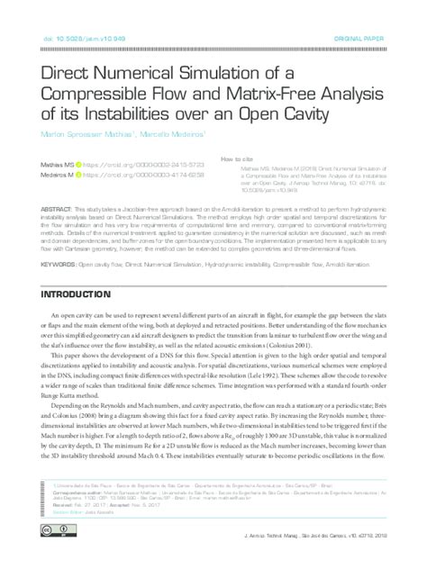 Pdf Direct Numerical Simulation Of A Compressible Flow And Matrix