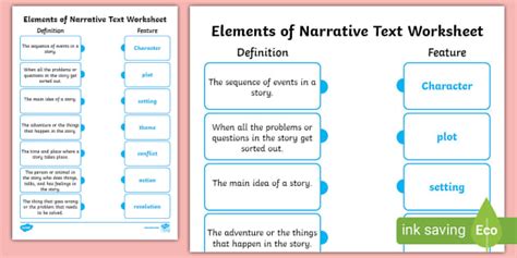 Elements Of Narrative Text Worksheet Teacher Made Twinkl