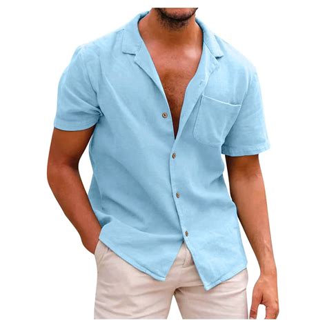 men s shirts linen short sleeve summer solid shirts casual loose turn
