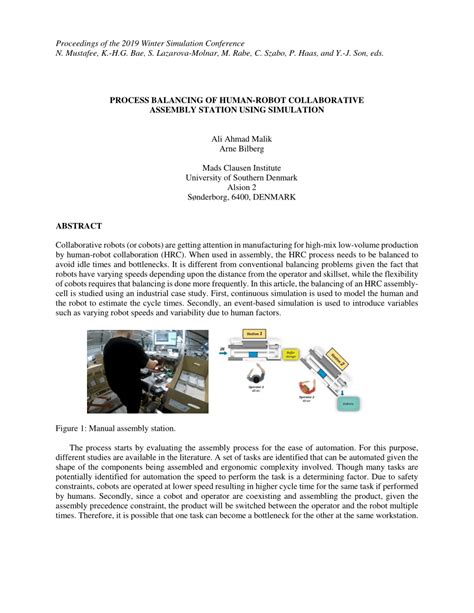 Pdf Process Balancing Of Human Robot Assembly Station Using Agent Based Simulation