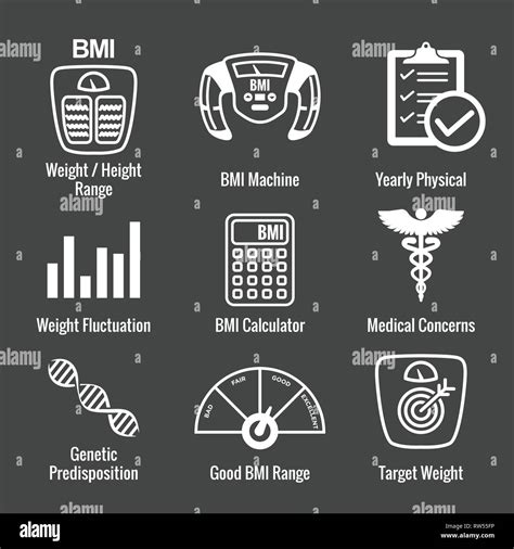 BMI Body Mass Index Icons W Scale Indicator And Calculator Stock