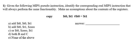 solved 1 given the following mips pseudo instruction