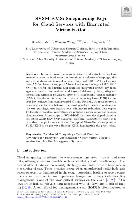 Pdf Svsm Kms Safeguarding Keys For Cloud Services With Encrypted
