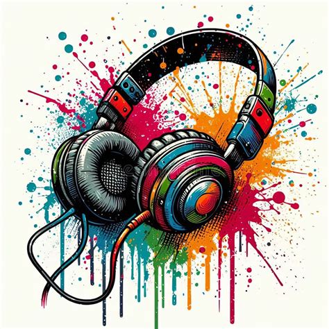 Colorful Retro Headphones Art Stock Illustration Illustration Of