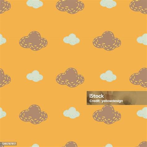 밝은 파란색과 베이지 색 구름 은 매끄러운 낙서 패턴을 실루엣 오렌지 색 배경이있는 날씨 인쇄 Sketch Comedy에 대한 스톡 벡터 아트 및 기타 이미지 Istock