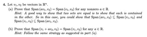 Solved 4 Let V1 V2 Be Vectors In Rn A Prove That Chegg Com