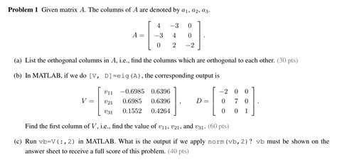 Solved Problem 1 Given Matrix A The Columns Of A Are
