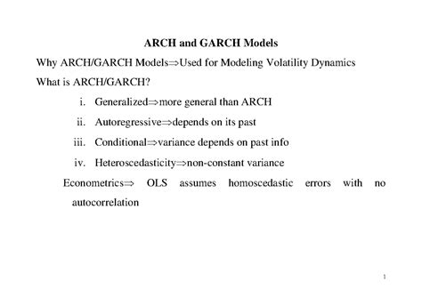 Arch And Garch Models Mideling In Econometrics Arch And Garch