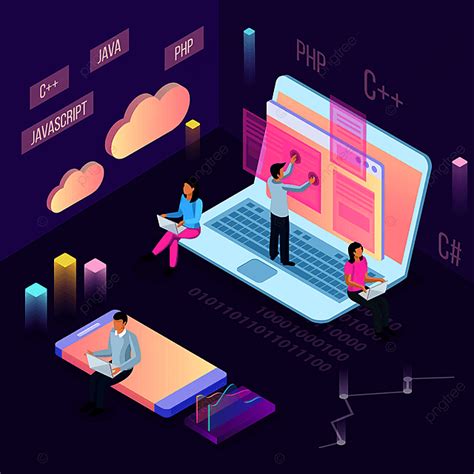 금융 이미지와 인간의 문자 벡터 일러스트와 함께 사람과 개념적 클라우드 컴퓨팅 아이콘 프리랜서 프로그래밍 아이소 메트릭 구성