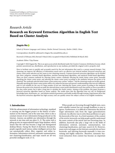 Pdf Research On Keyword Extraction Algorithm In English Text Based On Cluster Analysis